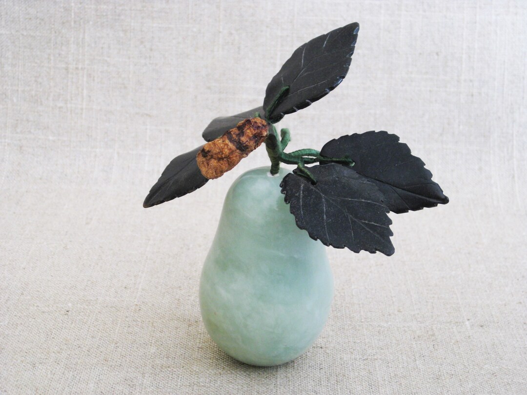 Vintage Stone Pear With Carved Leaves Paperweight Art and Floral Supply ...