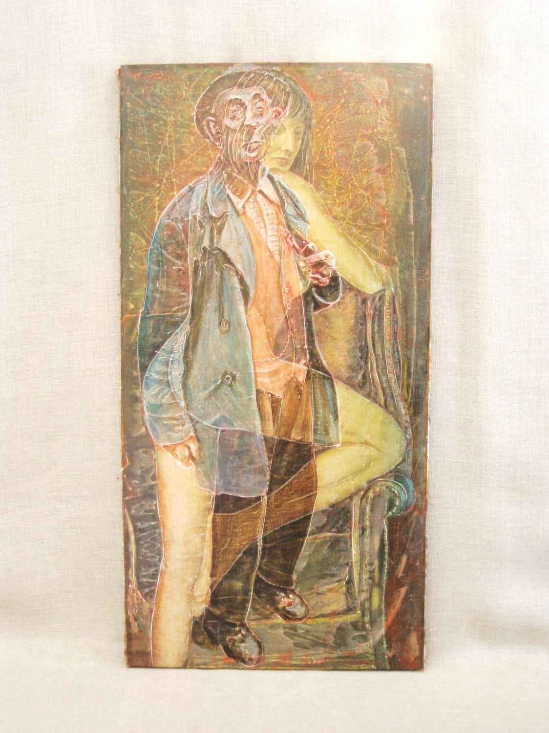 Vintage Luc Grun Surreal Male Portrait Painting, Original Fine Art ...