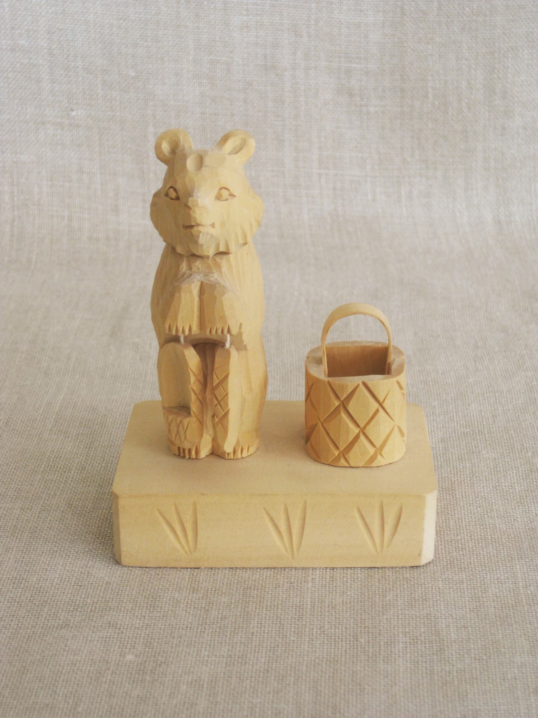 Vintage Bear Folk Art Toothpick Holder Animal Figurine Carving for ...