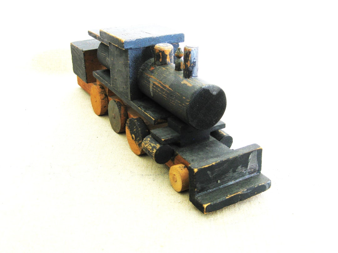 Vintage Folk Art Wooden Toy Train Primitive Toys Rustic Cabin and ...