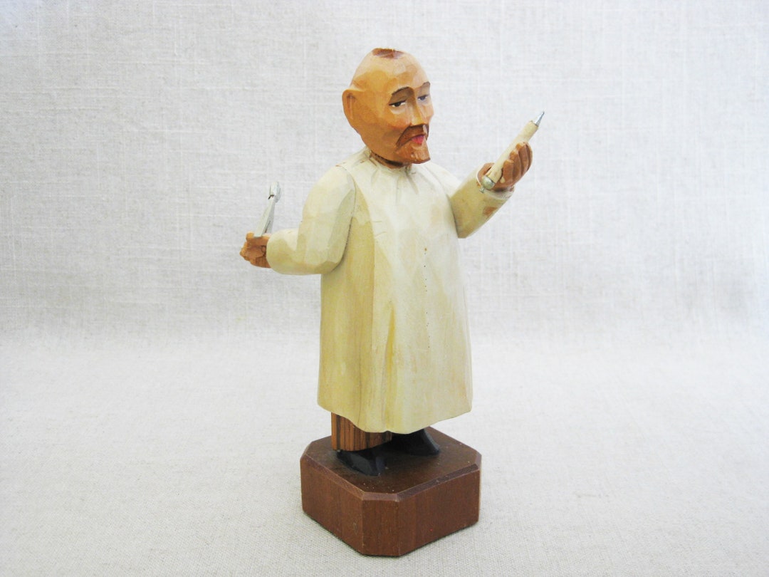 Folk Art Doctor Figure Sculpture, Wood Carving, Dentist Statue, Medical ...