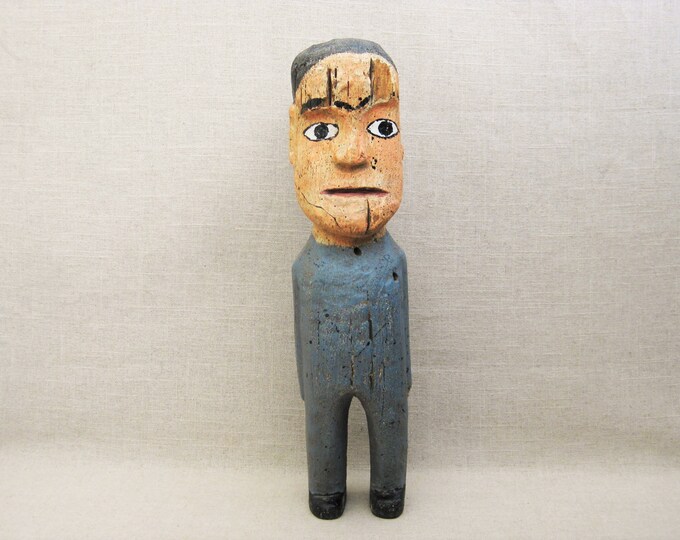Vintage Male Portrait Folk Art Figure Carving, Wood Sculpture, Larry ...