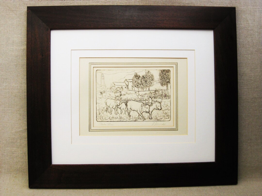Vintage Etching Landscape With Cattle Animal Antique Fine Wall Art ...