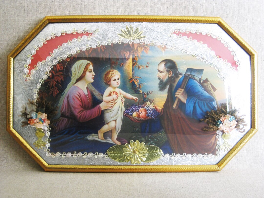 Vintage Religious Collage Wall Art Home Décor Convex Bubble Glass ...