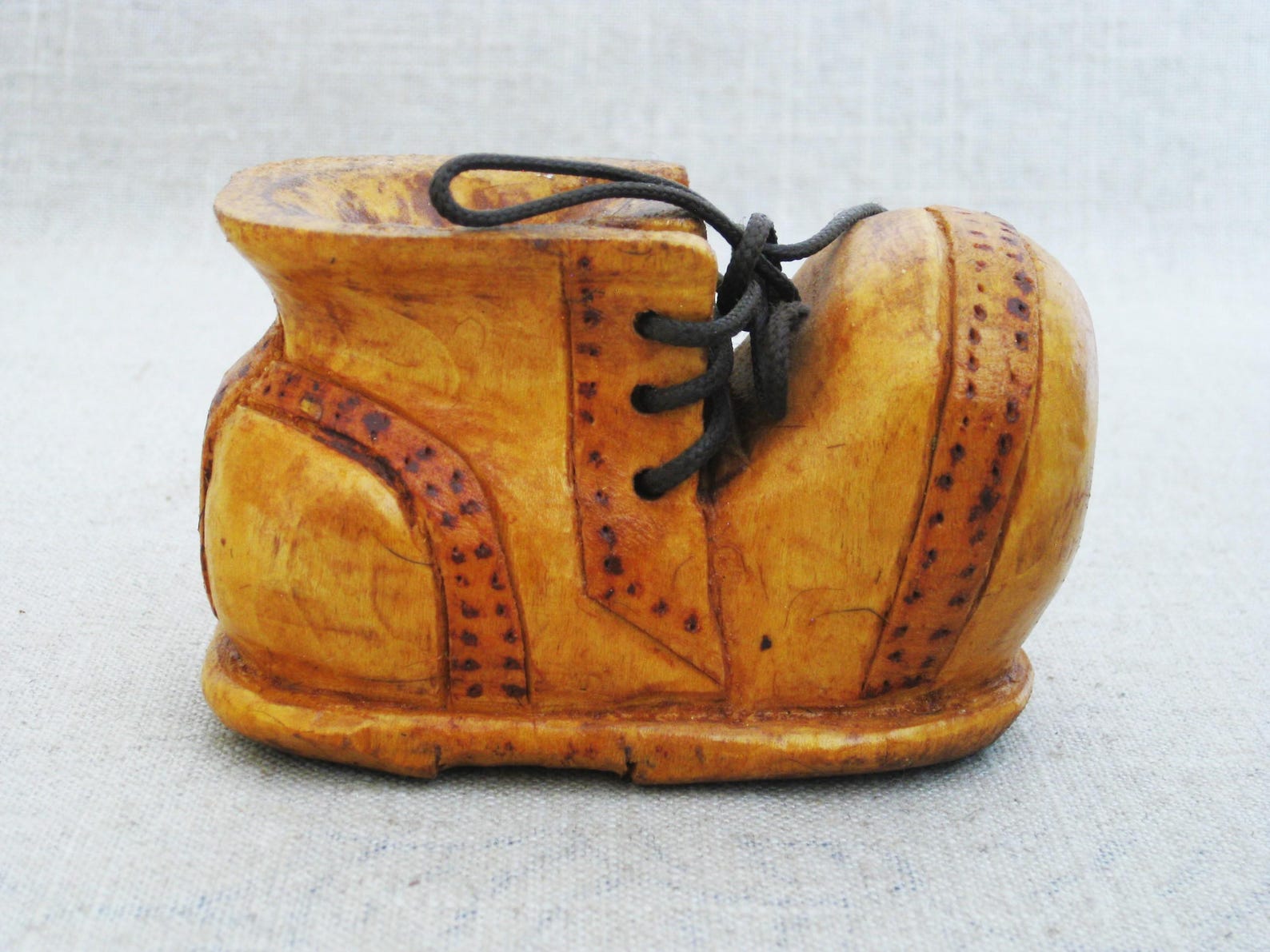 Vintage Folk Art Boot Carving, Miniature Shoe Wood Sculpture, Gift for ...