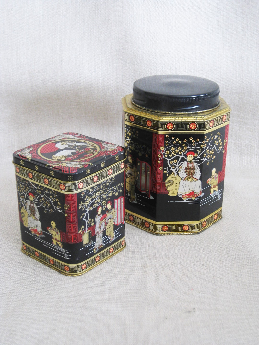 Asian Theme Tea Tins, European Candy Box, Black and Red Kitchen Storage ...