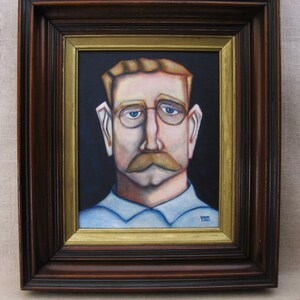 Original Surreal Male Portrait Painting, Framed Wall Art of Men, Home ...