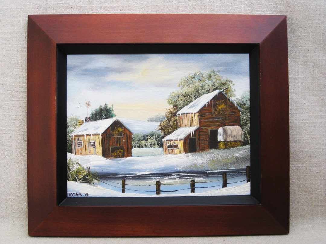 Vintage Winter Landscape Painting Rural Country Scene Framed Original ...