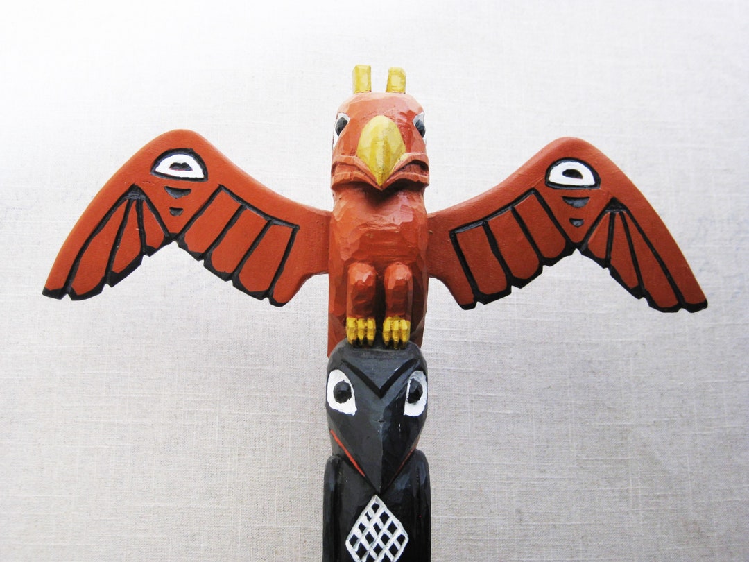 Folk Art Totem Pole Sculpture, Wood Carving for Rustic Cabin and Lake ...