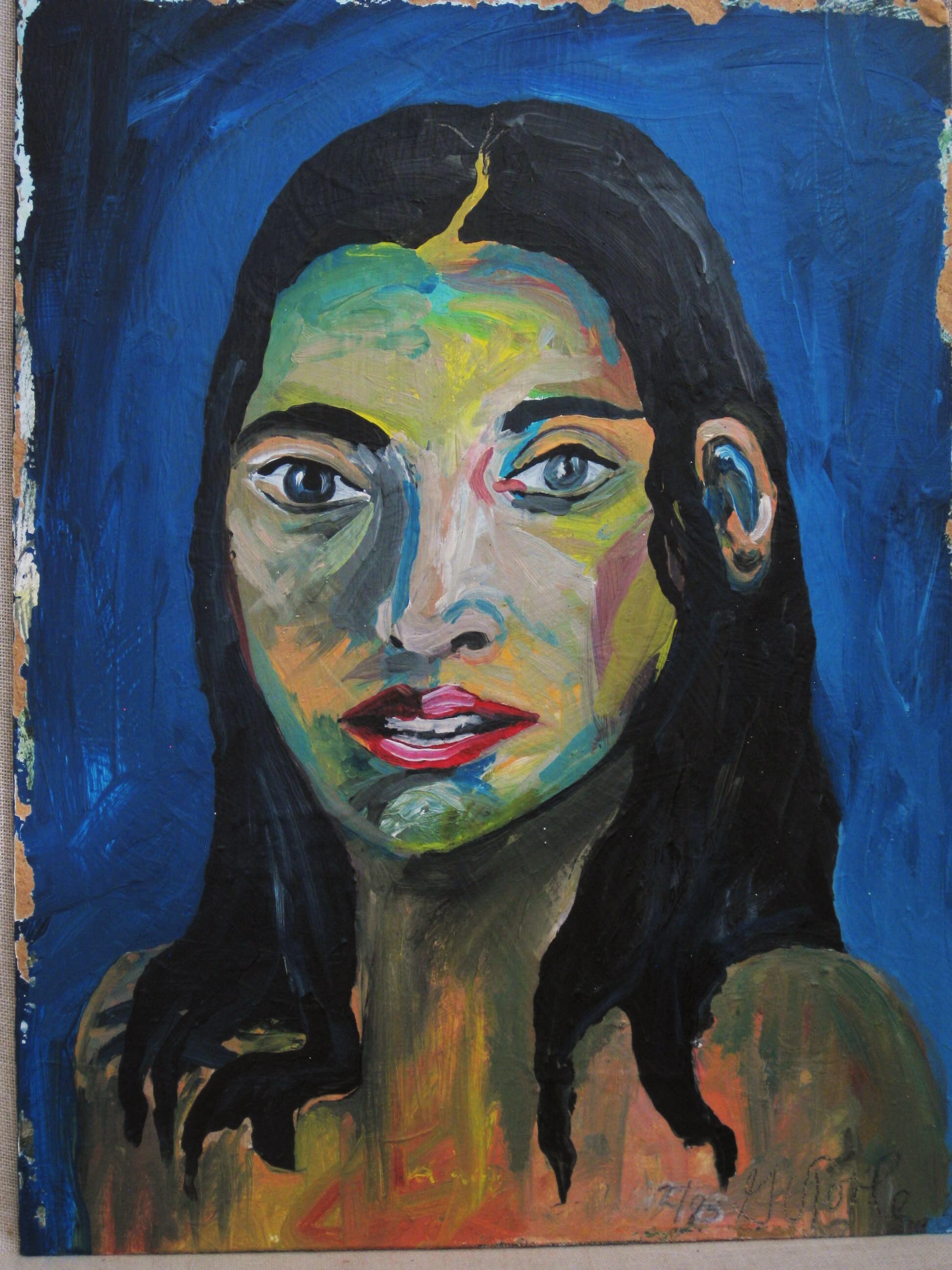 Vintage Female Portrait Painting on Wood Panel, Original Fine Art ...