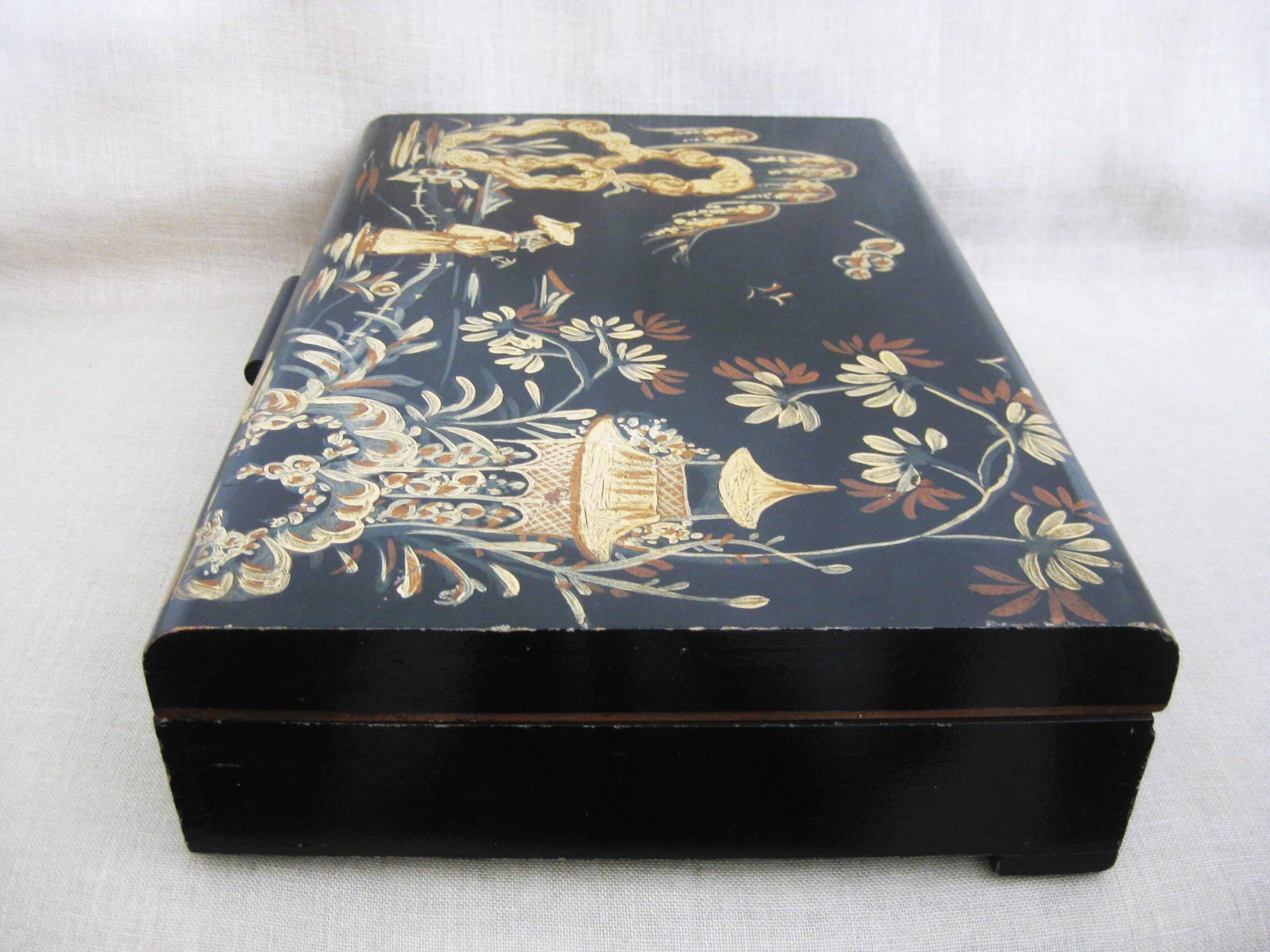 Vintage Asian Style Box, Tole Painted Multi-Purpose Hand Painted ...