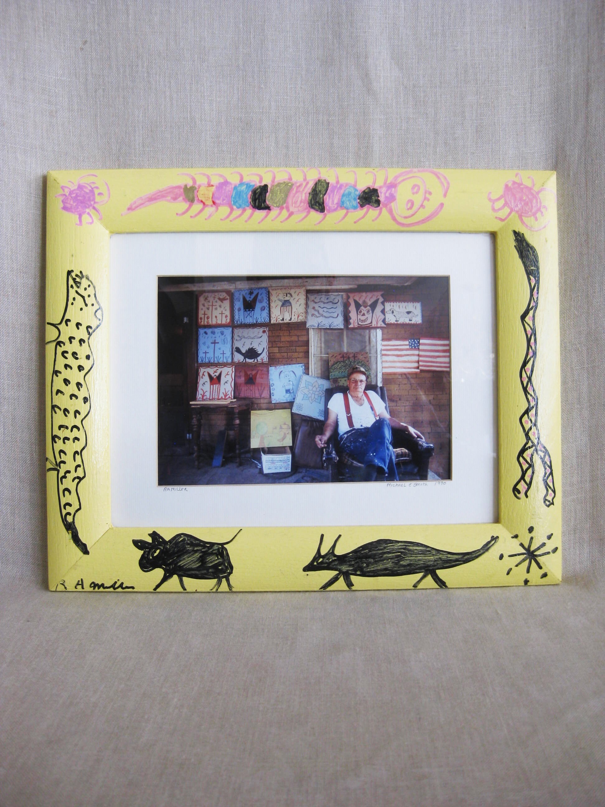 Folk Art RA Miller Hand Painted Frame with Photograph, Original Wall ...