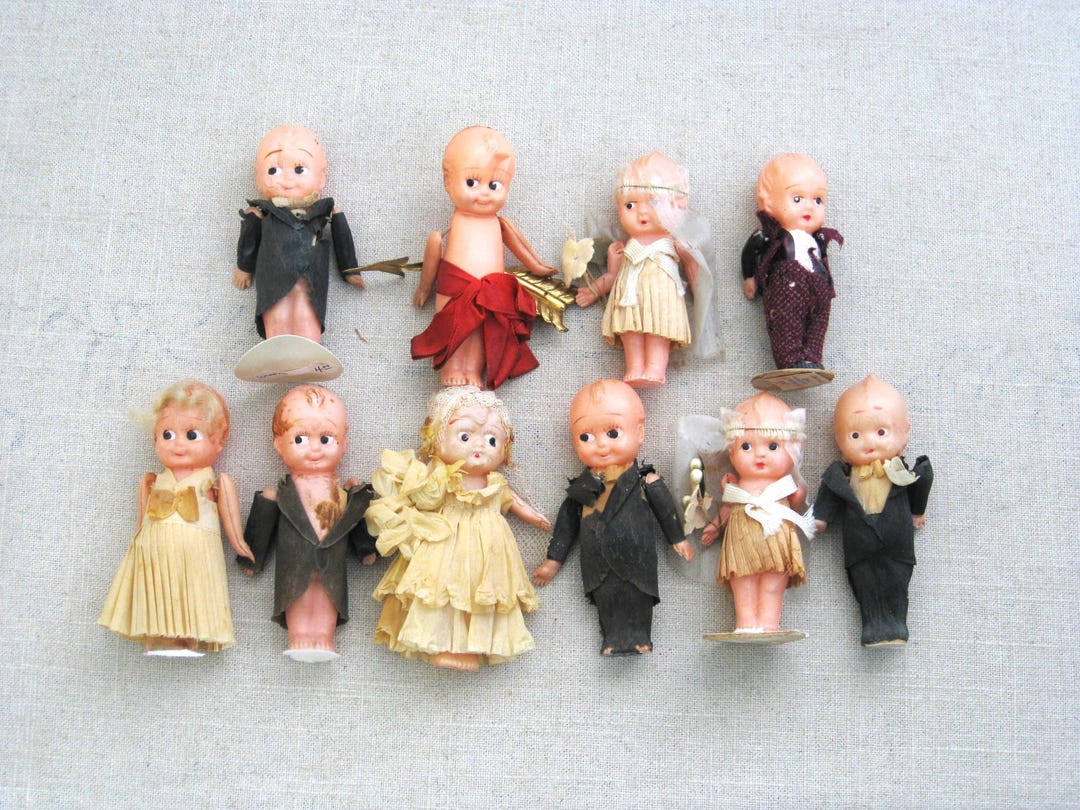 Collection Celluloid Bride and Groom Dolls, Wedding Party Mid-century ...