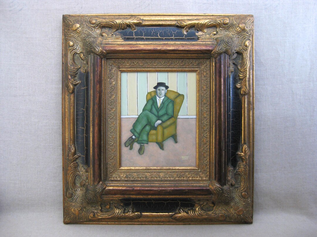 Figurative Modern Male Portrait Painting, Original Framed Wall Art Home ...