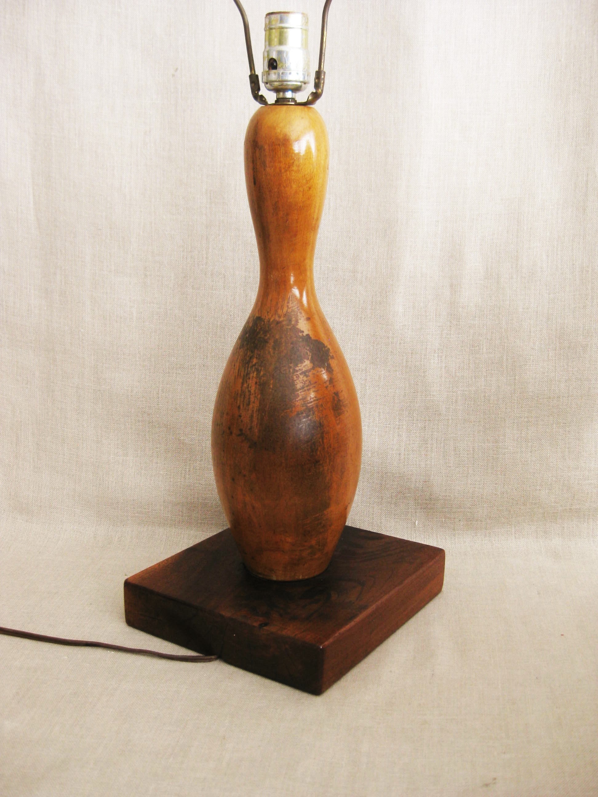 Vintage Folk Art Handmade Wooden Bowling Pin Table Lamp, Sports, Turned ...