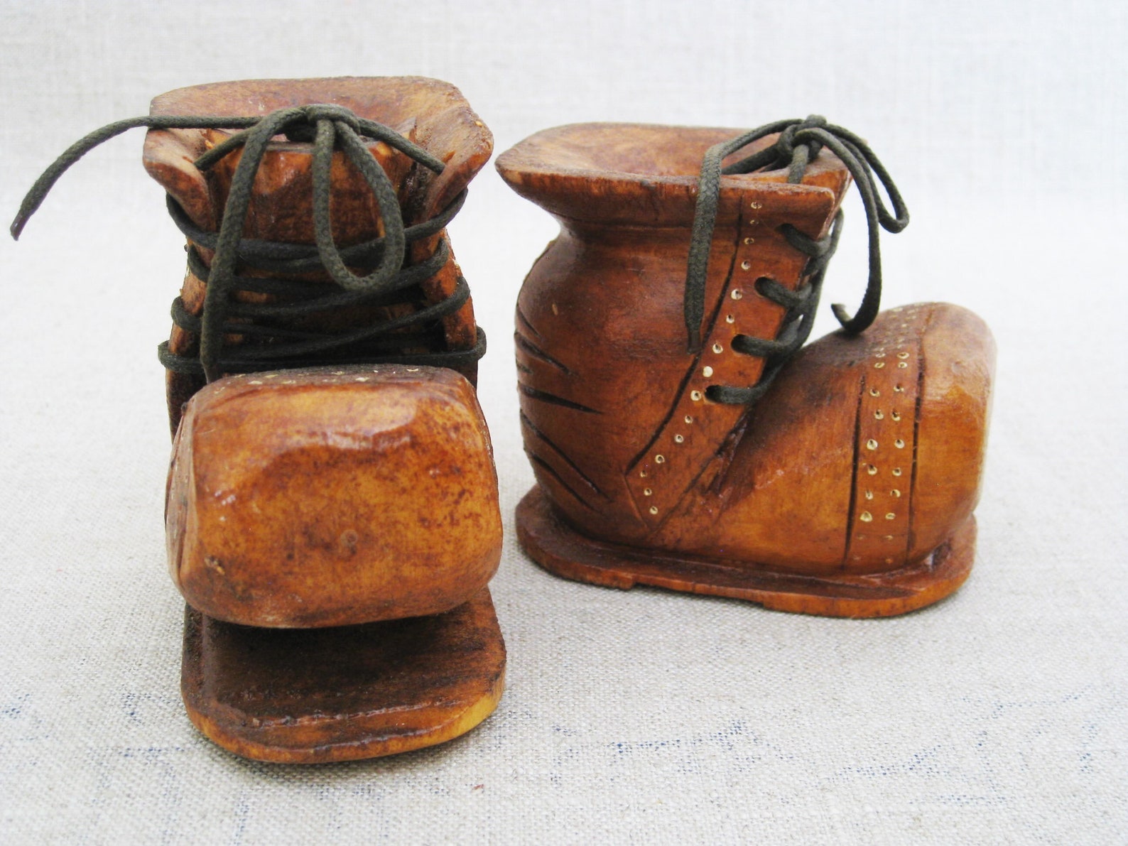 Vintage Wooden Boot Folk Art Carving Sculpture, Miniature Primitive ...