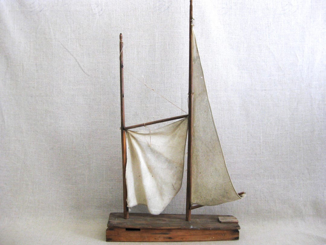 Primitive Toy Sail Boat, Vintage Folk Art Wooden Toy, Rustic Primitive ...