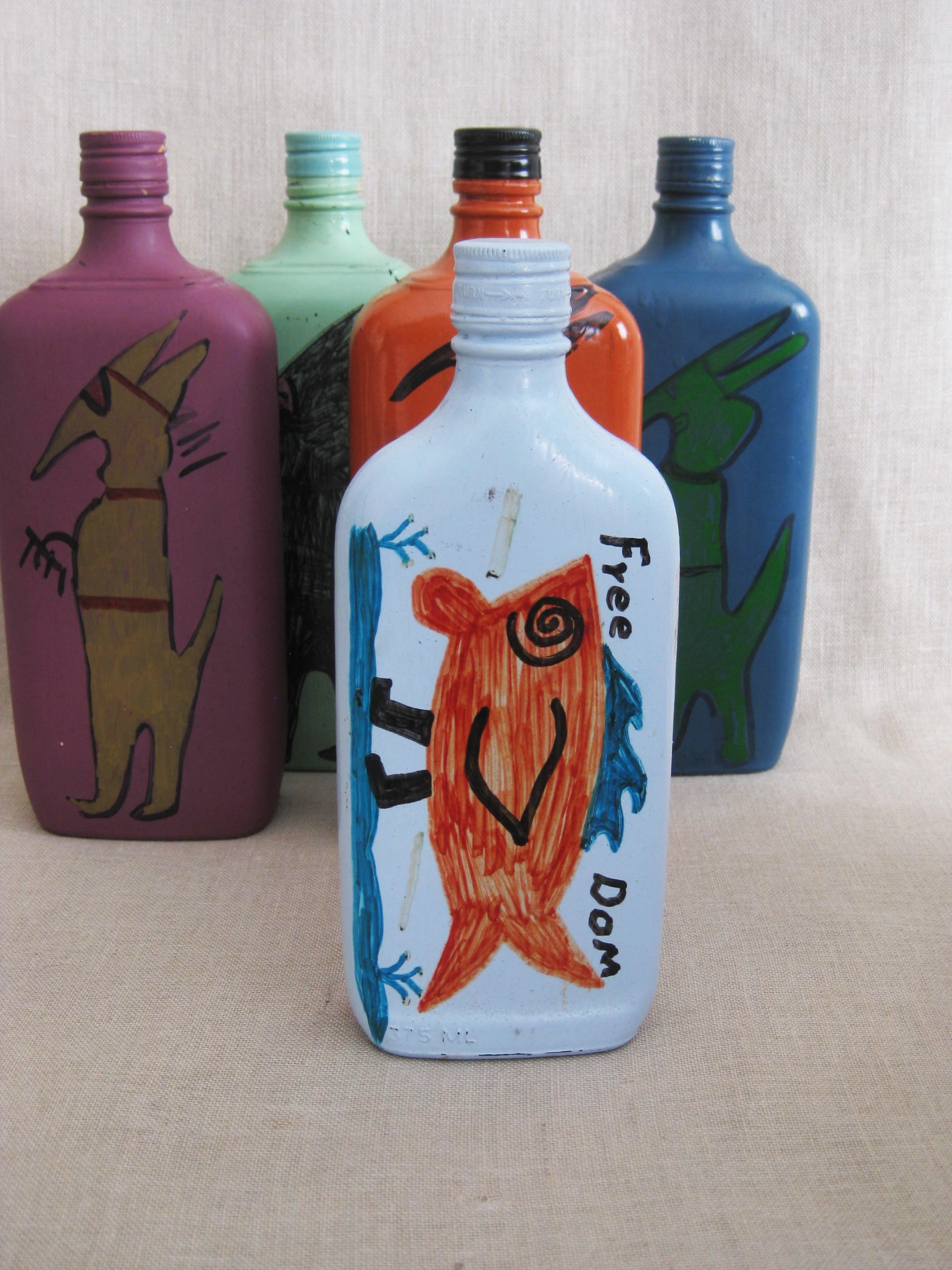 Vintage Robert Miller Folk Art Hand Painted Whiskey Bottle, RA Miller ...