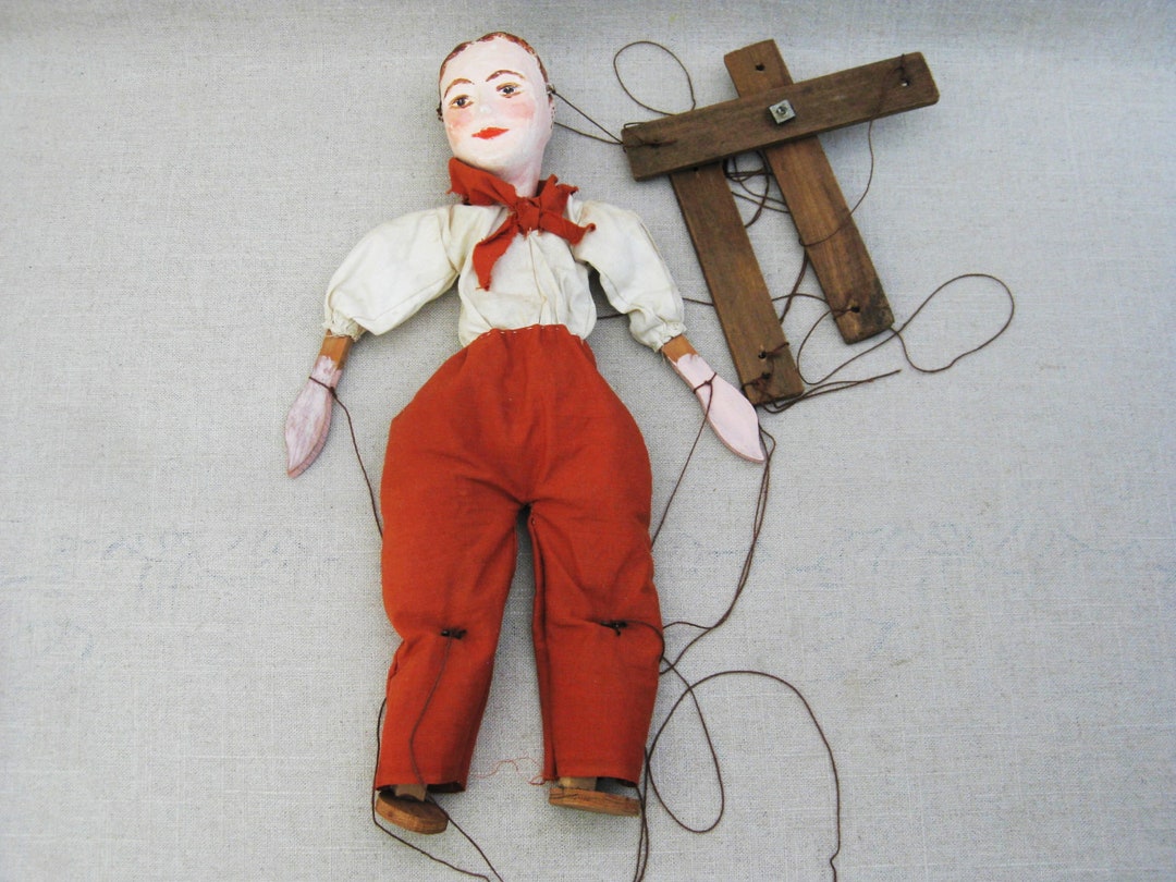 Vintage Folk Art Male Marionette Antique Boy String Puppet Handmade ...