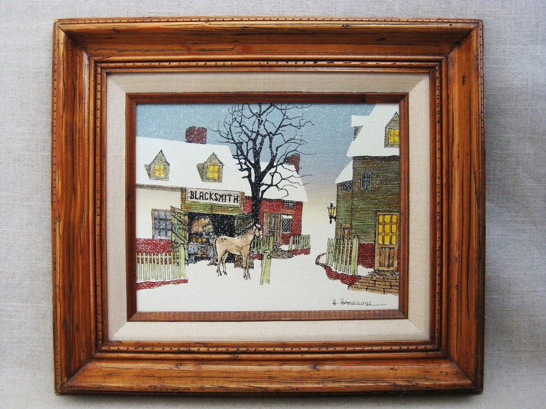 Winter Vintage Landscape Serigraph Painting Hargrove Framed Wall Art ...