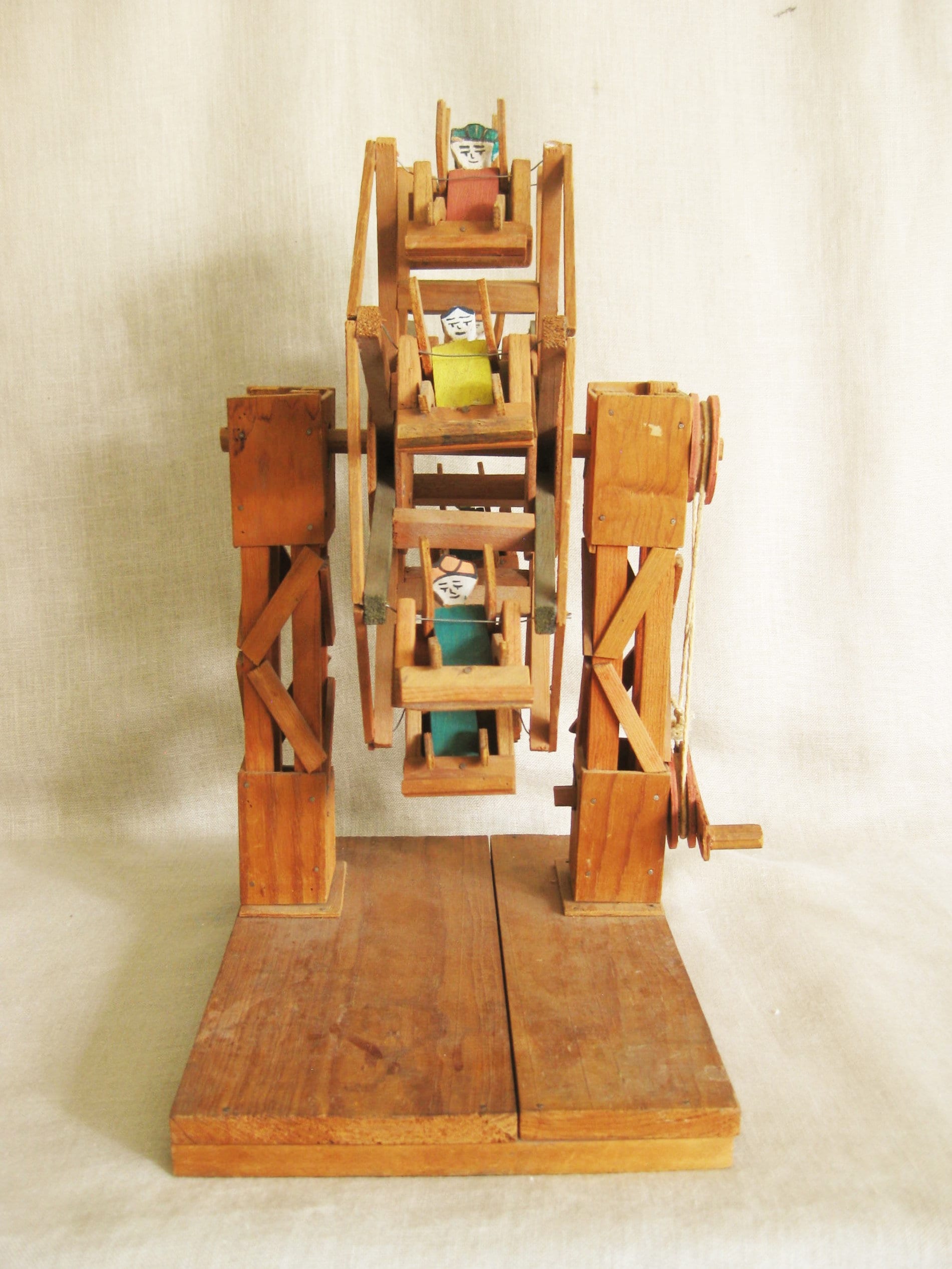 Vintage Folk Art Handmade Wooden Ferris Wheel Toy, Miniature ...