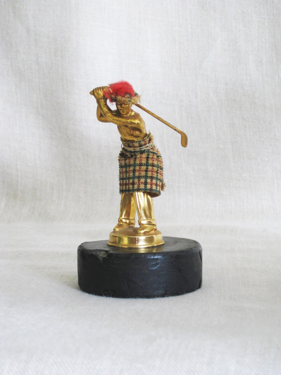 Folk Art Golfing Trophy, Female Figure Portrait Assemblage Found Object ...