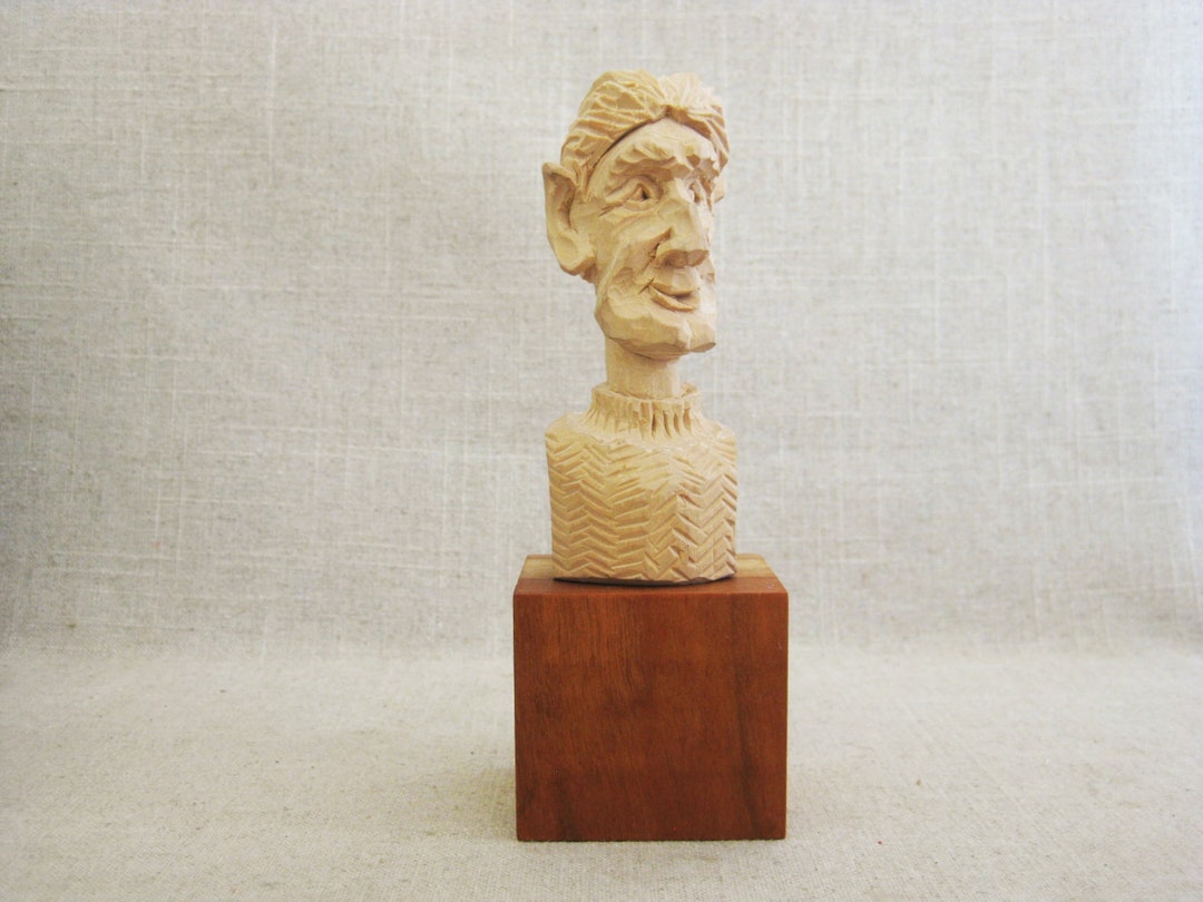 Folk Art Male Figure Portrait Bust Sculpture, Vintage Carving Figure ...