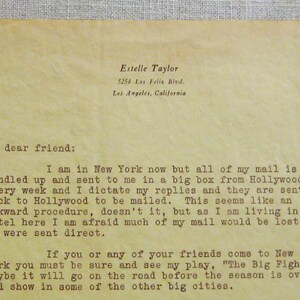 Vintage Publicity Photo and Letter, Estelle Taylor Actress Dancer ...