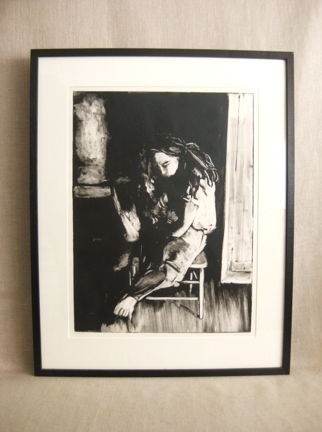 Large Female Portrait Fine Art Print, Original Monotype Framed Wall Art ...