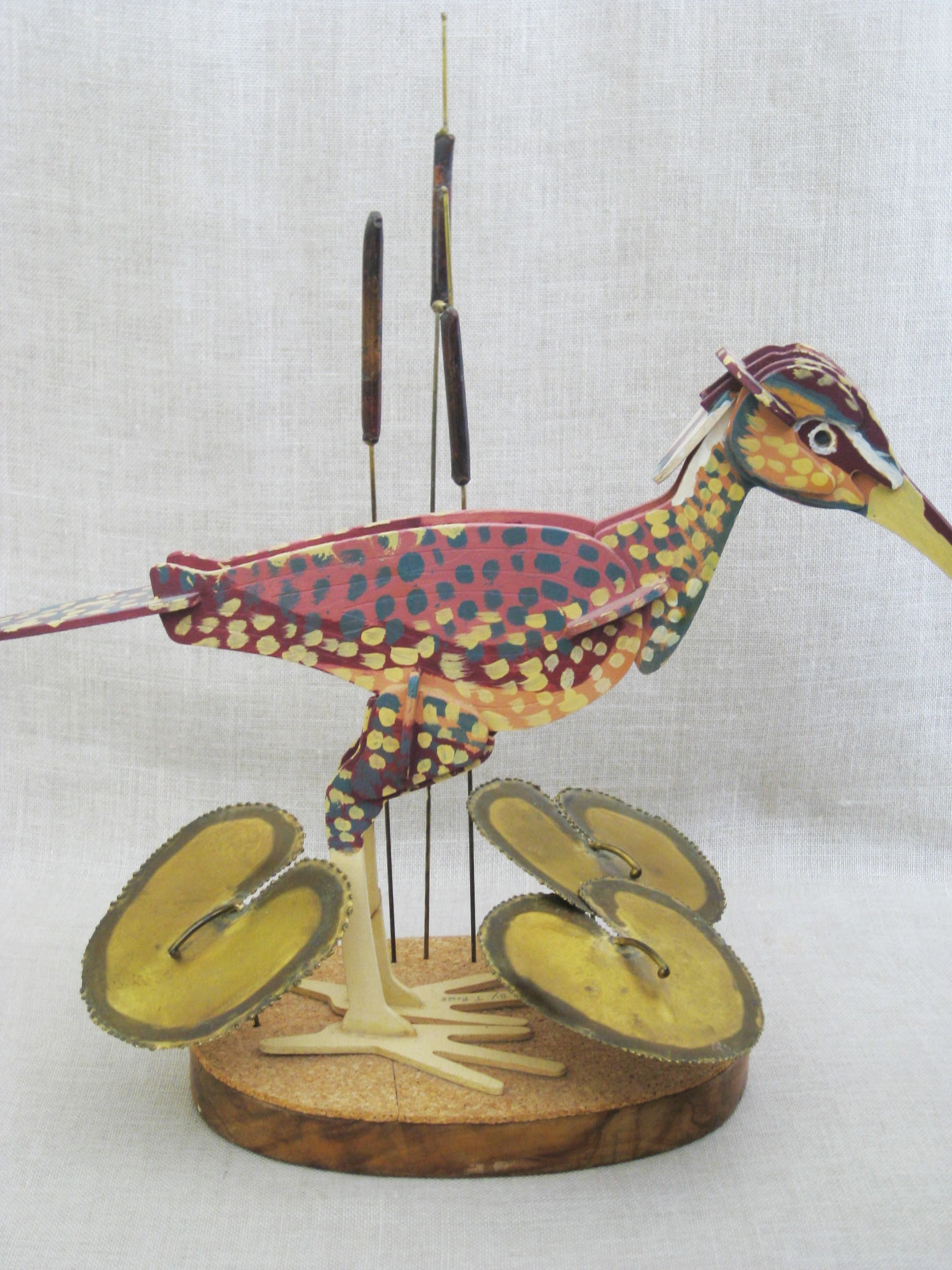 Vintage Folk Art Brutalist Road Runner Wood and Metal Sculpture, Nature ...