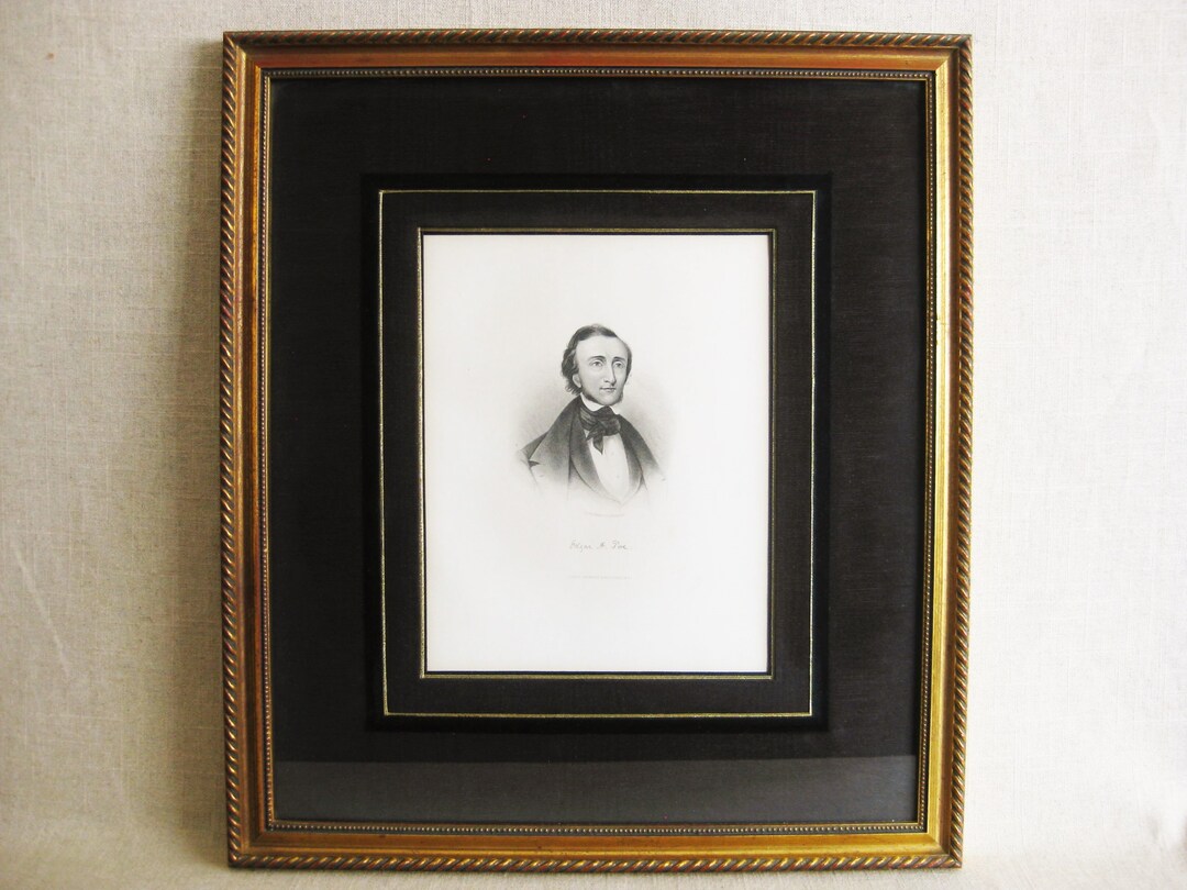 Vintage Male Portrait Engraving Edgar Allen Poe Famous Poet Framed Wall ...