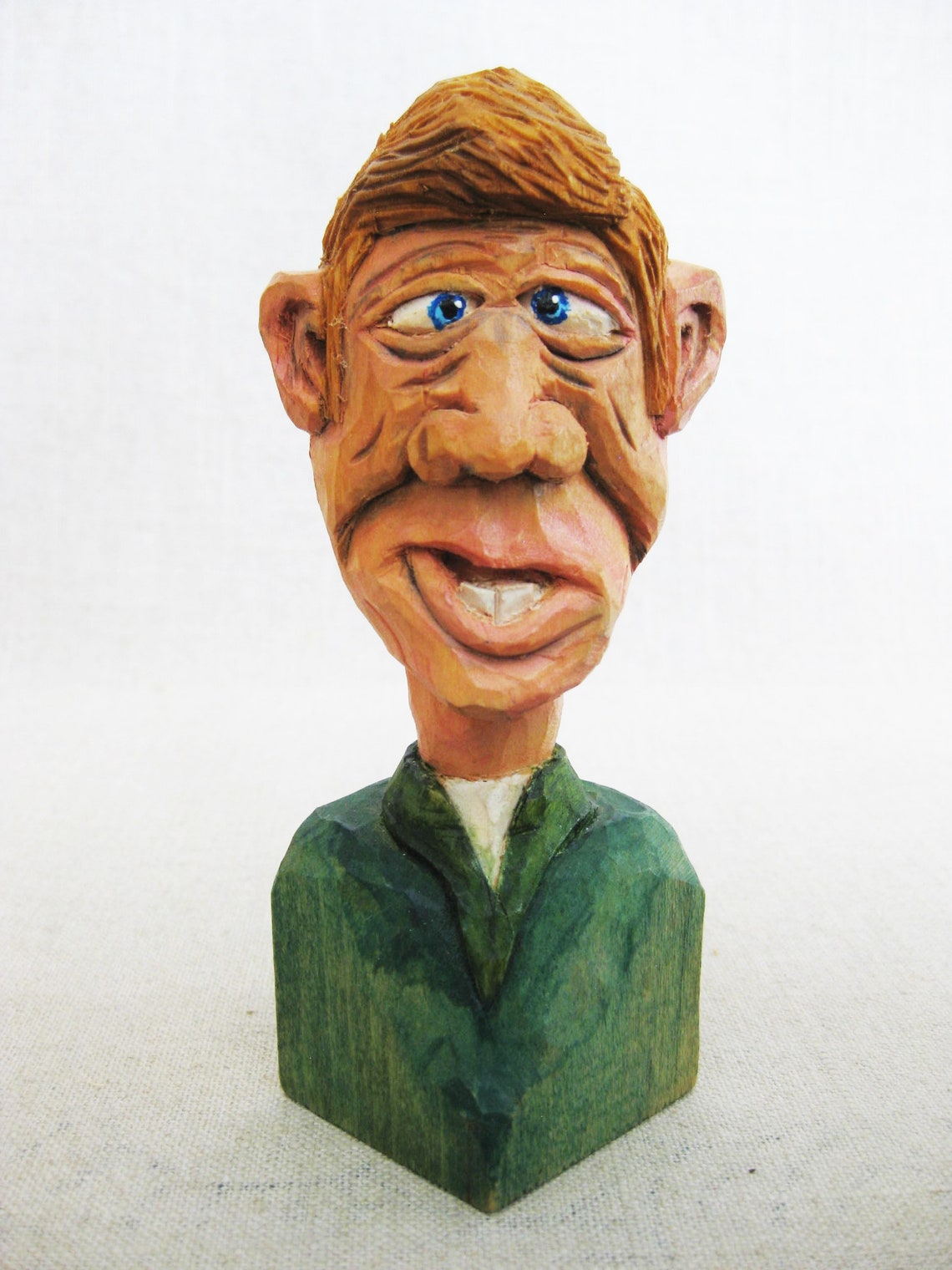 Folk Art Male Portrait Bust, Wood Carving Sculpture, Figurines of ...