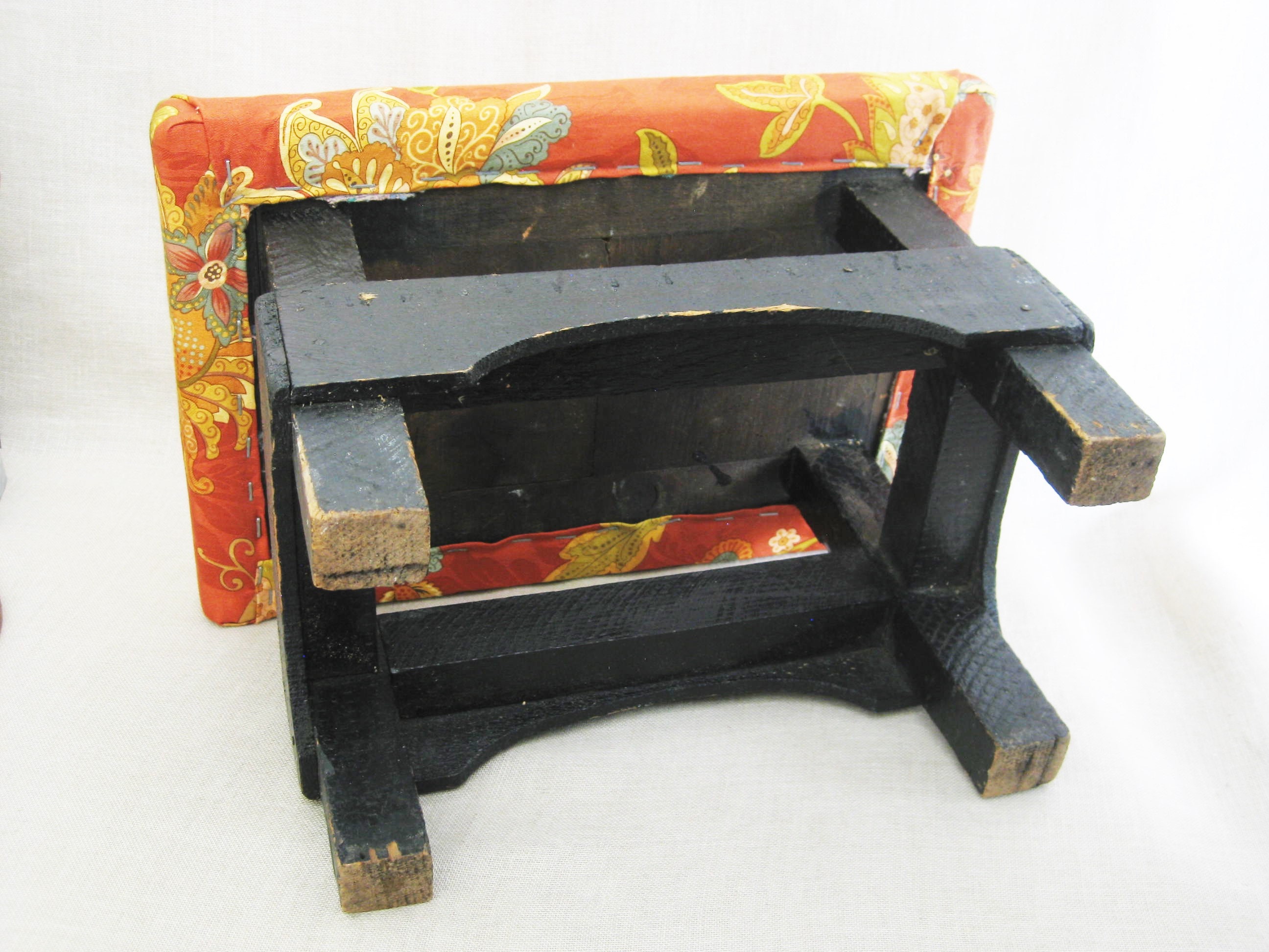 Vintage Footstool, Handmade Primitive, Wooden Base, Rustic Cabin Decor ...