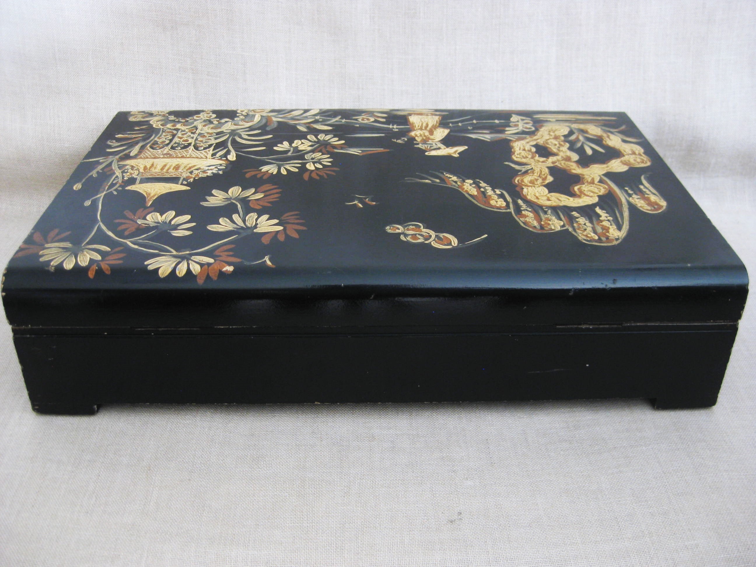 Vintage Asian Style Box, Tole Painted Multi-Purpose Hand Painted ...