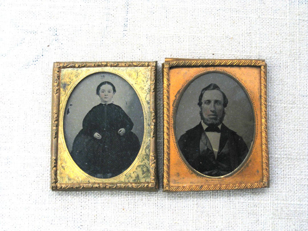 Antique Tinted Ambrotype, Glass Male and Female Portrait Photos, Early ...