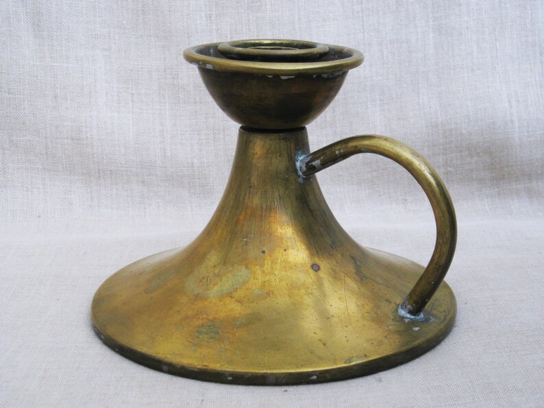 Vintage Brass Candle Holder With Handle Large Antique Candle | Etsy