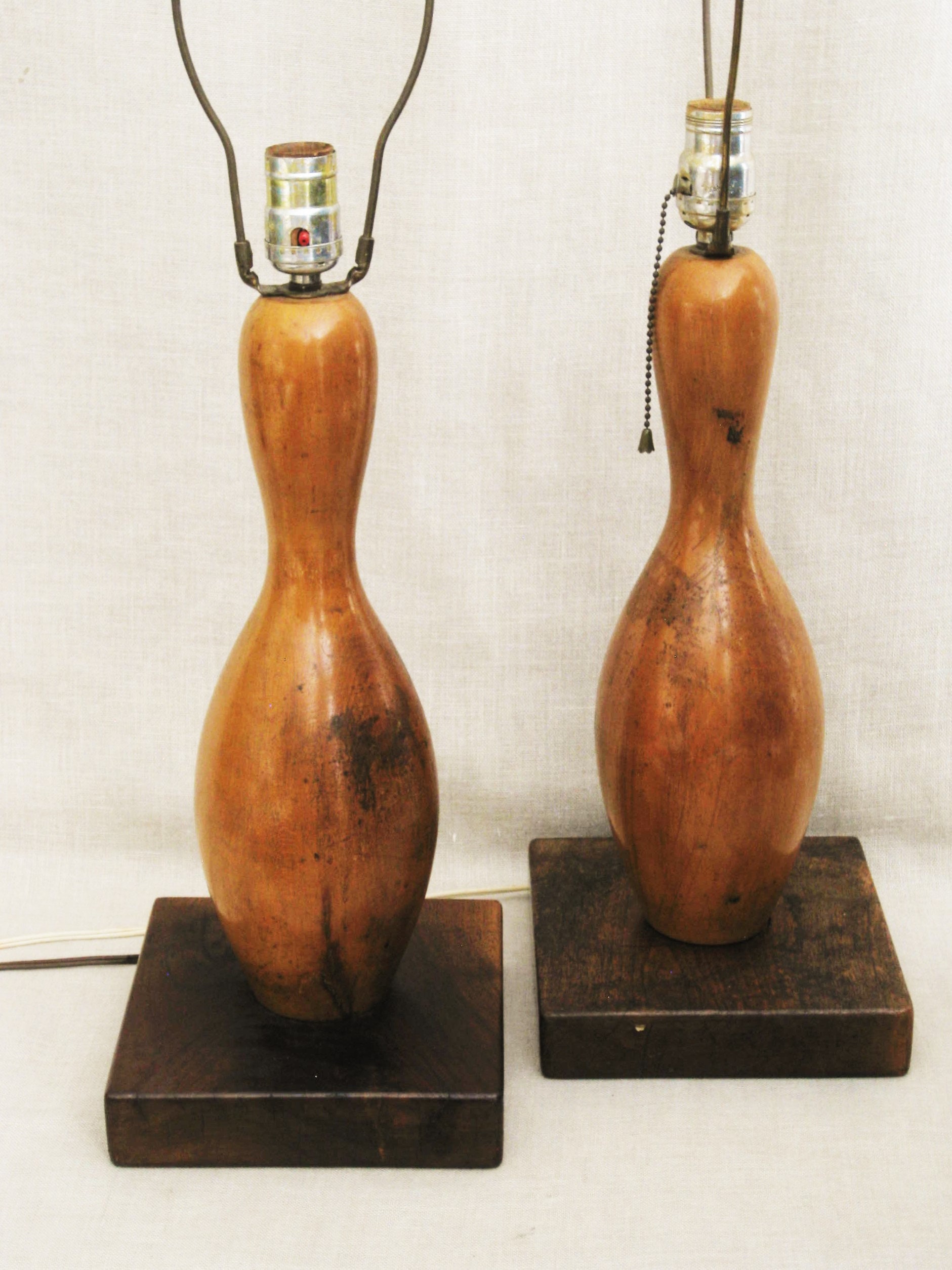 Vintage Folk Art Handmade Wooden Bowling Pin Table Lamp, Sports, Turned ...