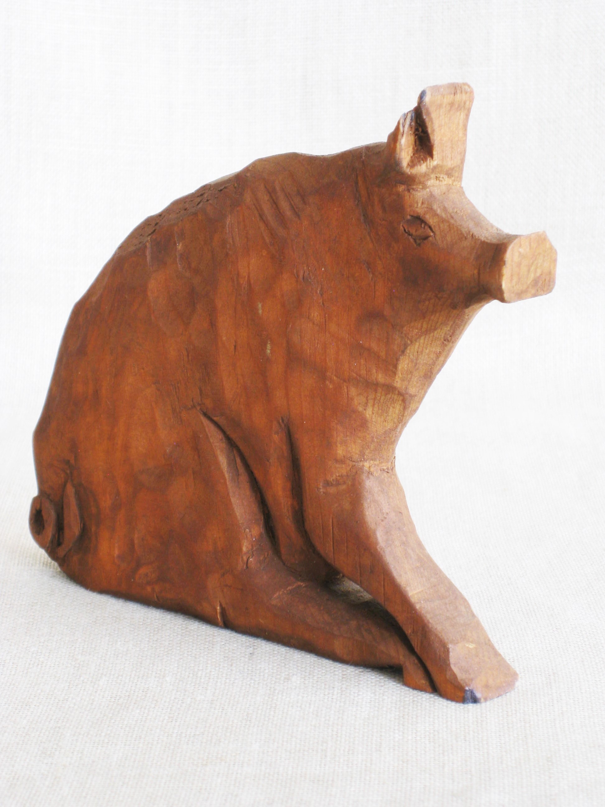 Vintage Hand Carved Folk Art Wooden Pig Sculpture, Signed, Dated ...