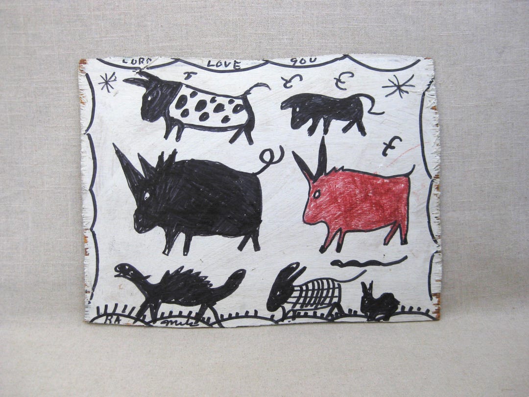 R.A. Miller Folk Art Painting, Bull Animal Southern Primitive Outsider ...