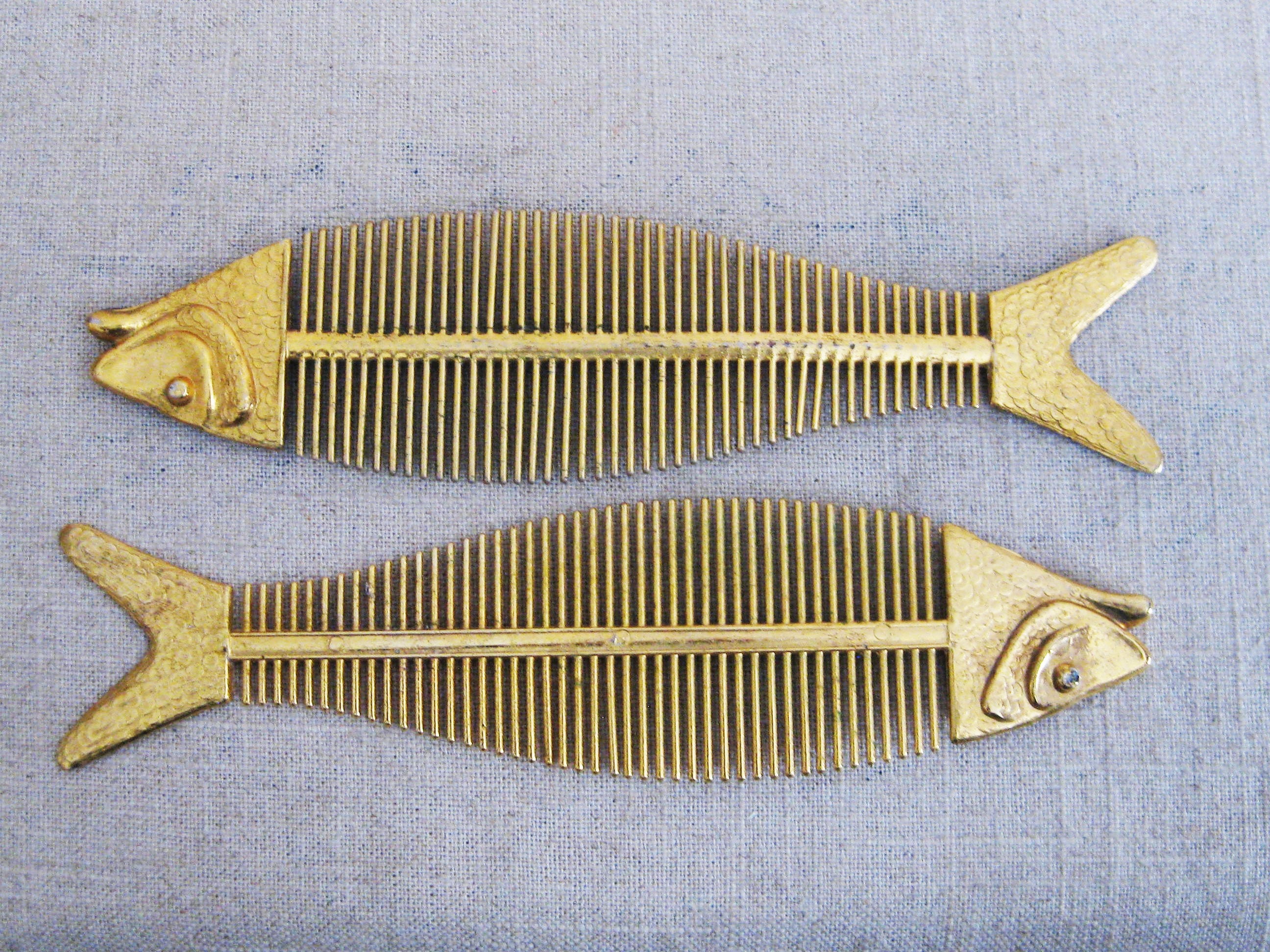 Vintage Metal Comb, Pair, Fish Shaped Hair Care