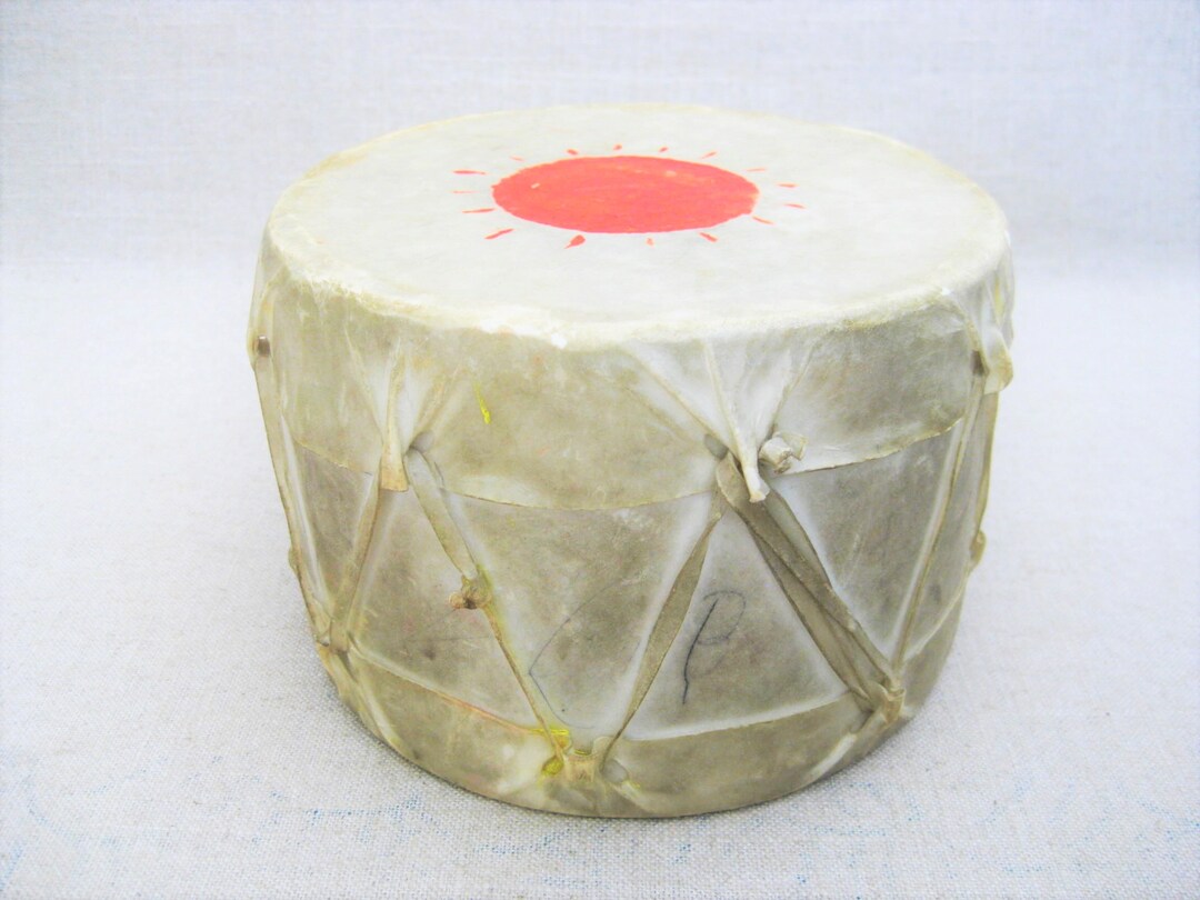 Tribal Hide Drum, Vintage Primitive Musical Instrument, Rustic Cabin ...