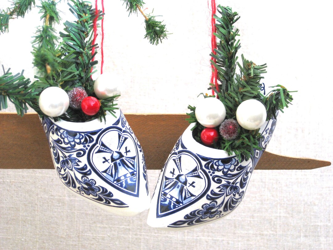 Miniature Clog Christmas Tree Ornament, Vintage Pair Folk Art Hand ...