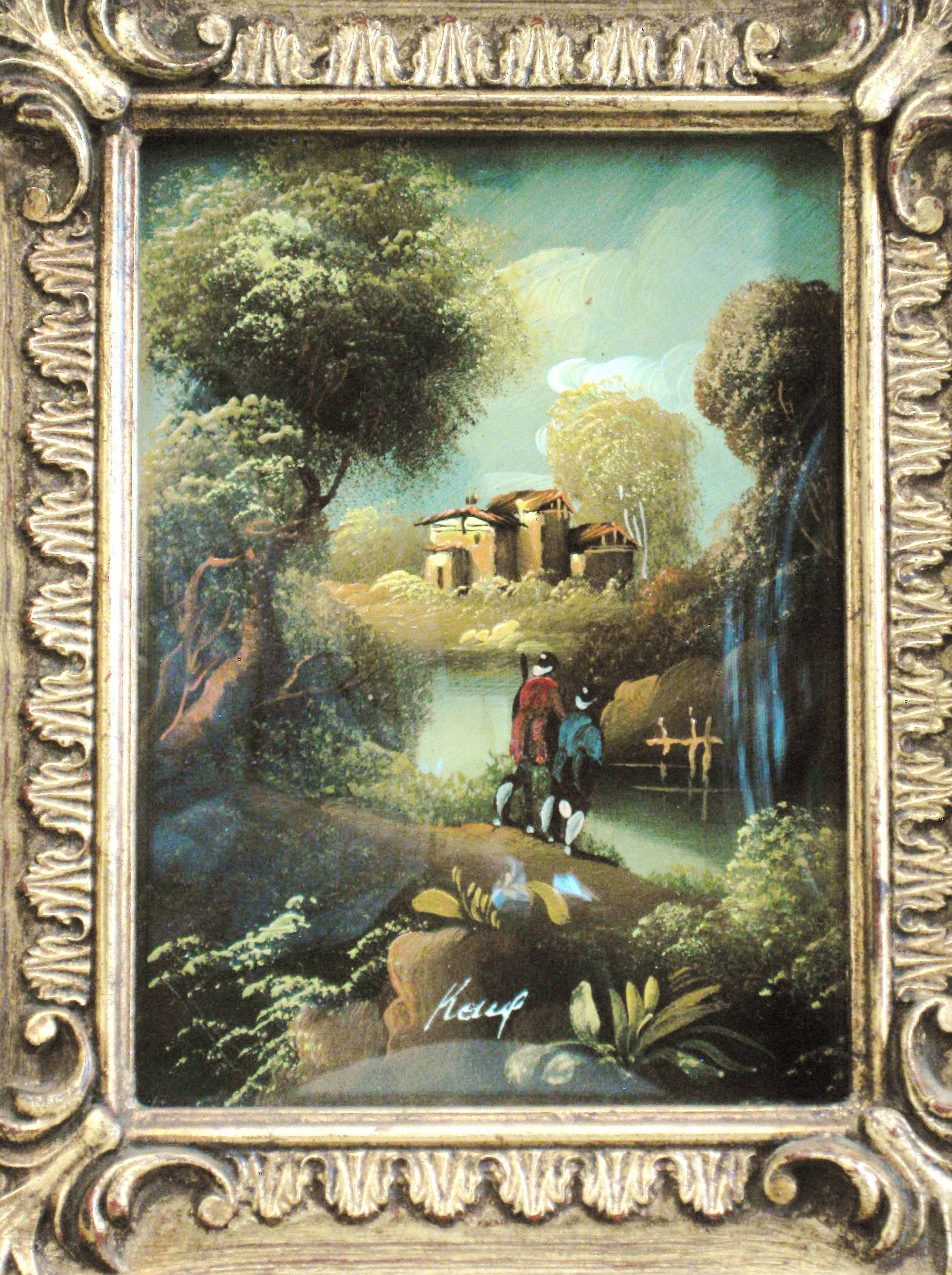 Antique Landscape Painting On Copper Panel, Castle, Italian, Rococo ...