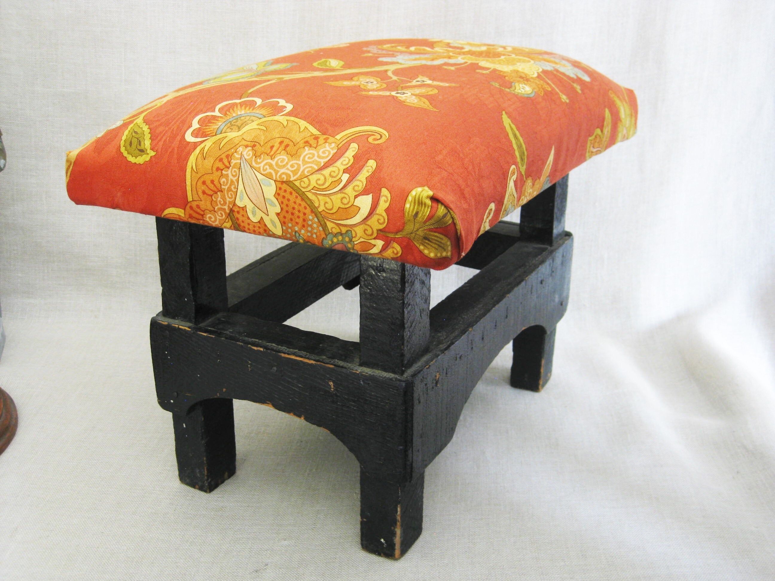 Vintage Footstool, Handmade Primitive, Wooden Base, Rustic Cabin Decor ...