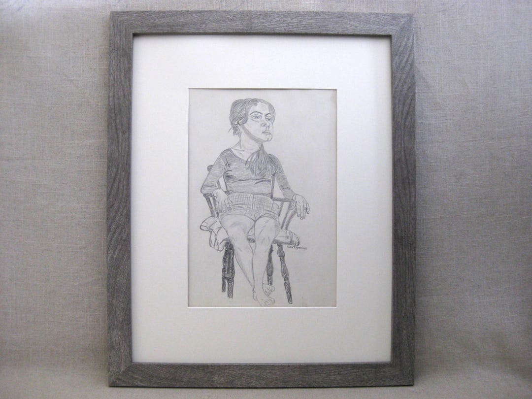 Outsider Female Portrait Drawing, Framed Original Vintage Folk Wall Art ...