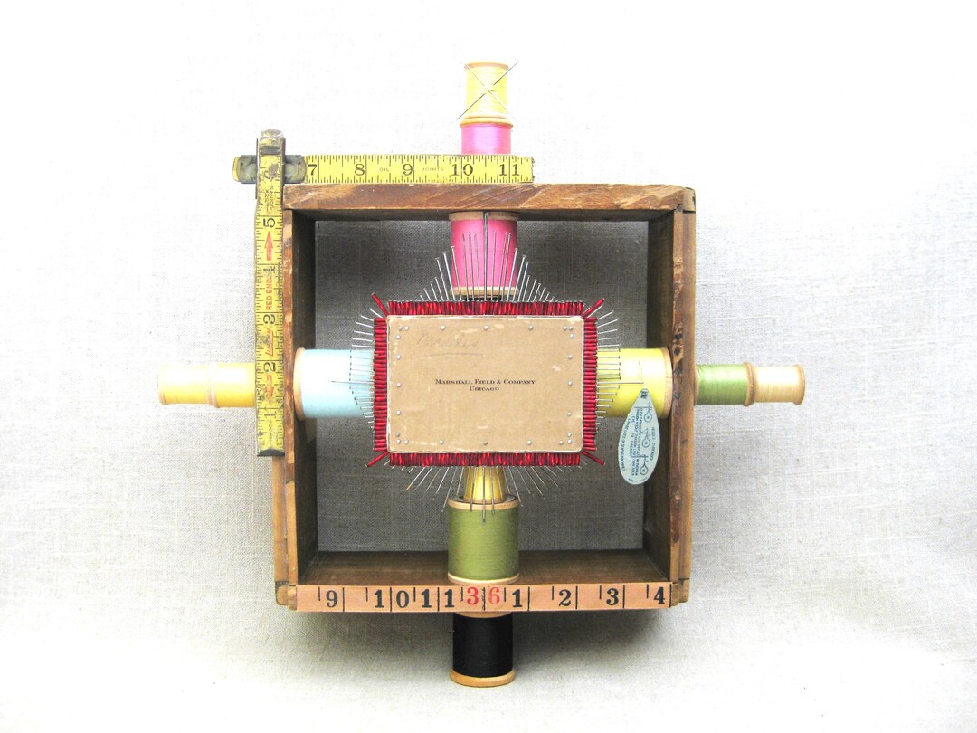 Sewing Theme Folk Art Sculpture, Assemblage Found Object Needle Craft ...