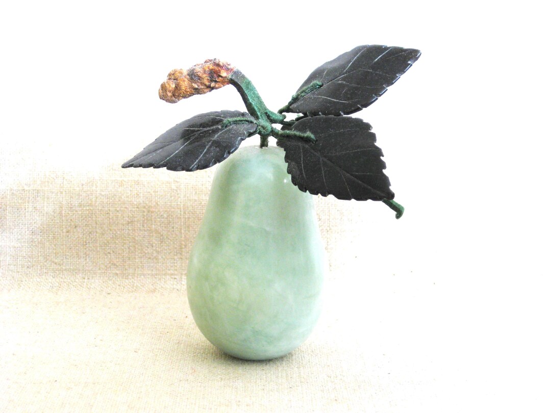 Pear Carved Stone With Leaves Paperweight, Vintage Art and Floral ...