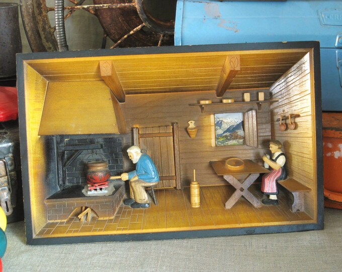 Vintage German Hand Carved Diorama- Cottage Life - Etsy