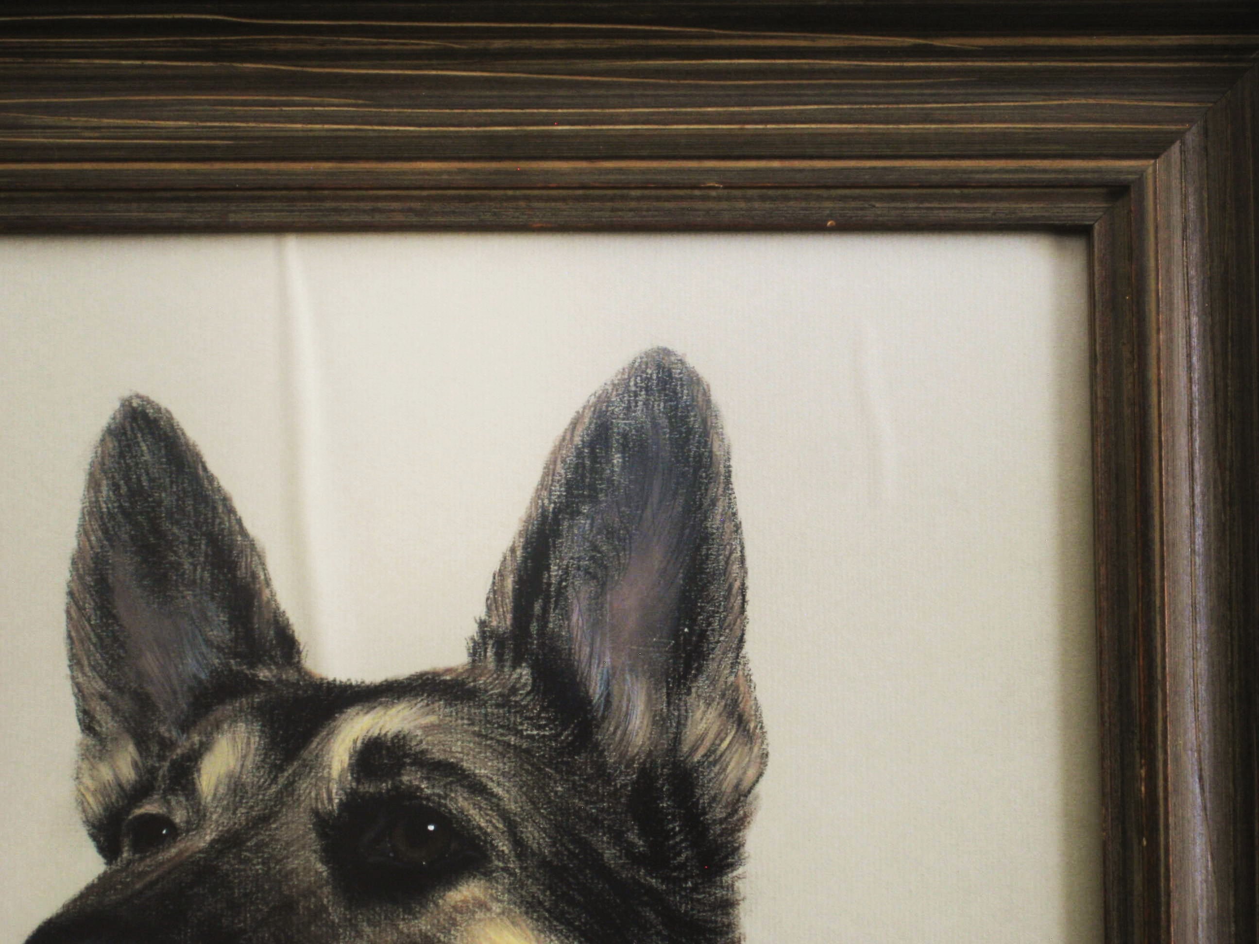 Vintage Robert Hickey Dog Portrait, German Shepherd, Pastel Drawing ...