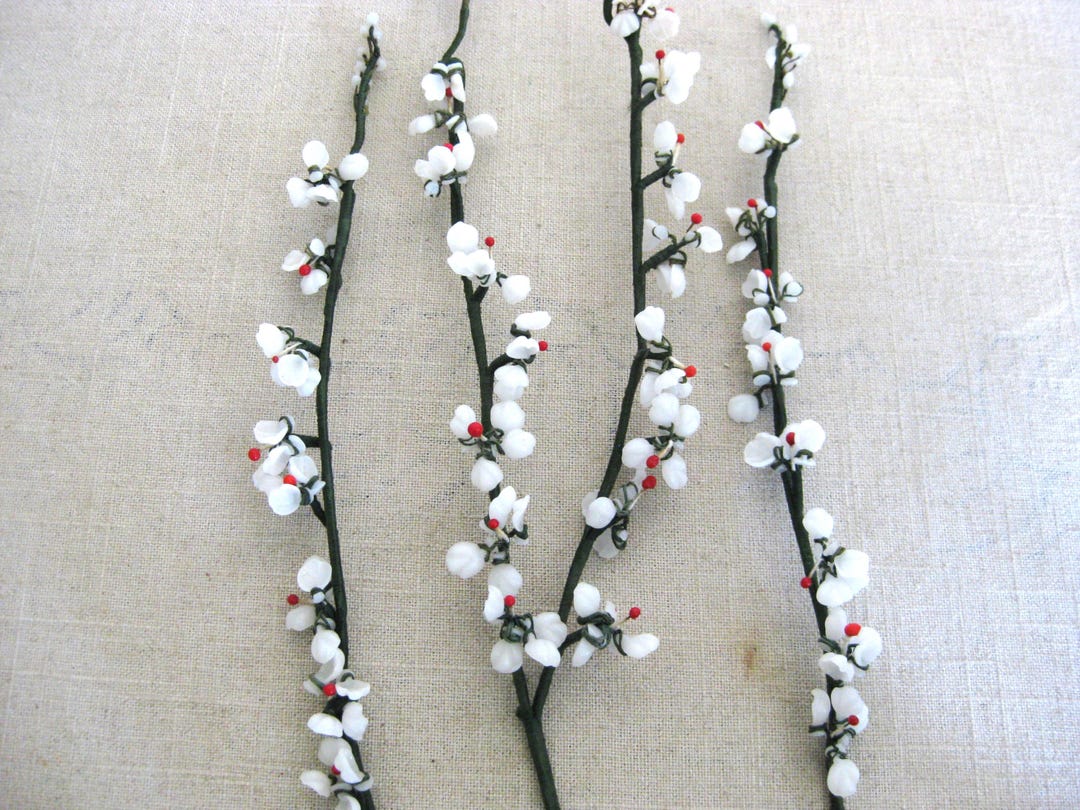 Vintage White Glass Flowers on Silken Wire Stem, Artificial Millinery ...